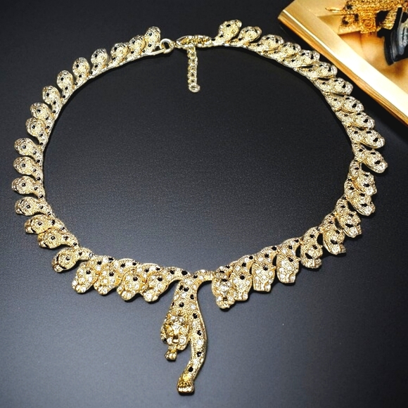 Jewelry | Over The Top Gold Panther Leopard Jeweled Crystal Statement ...